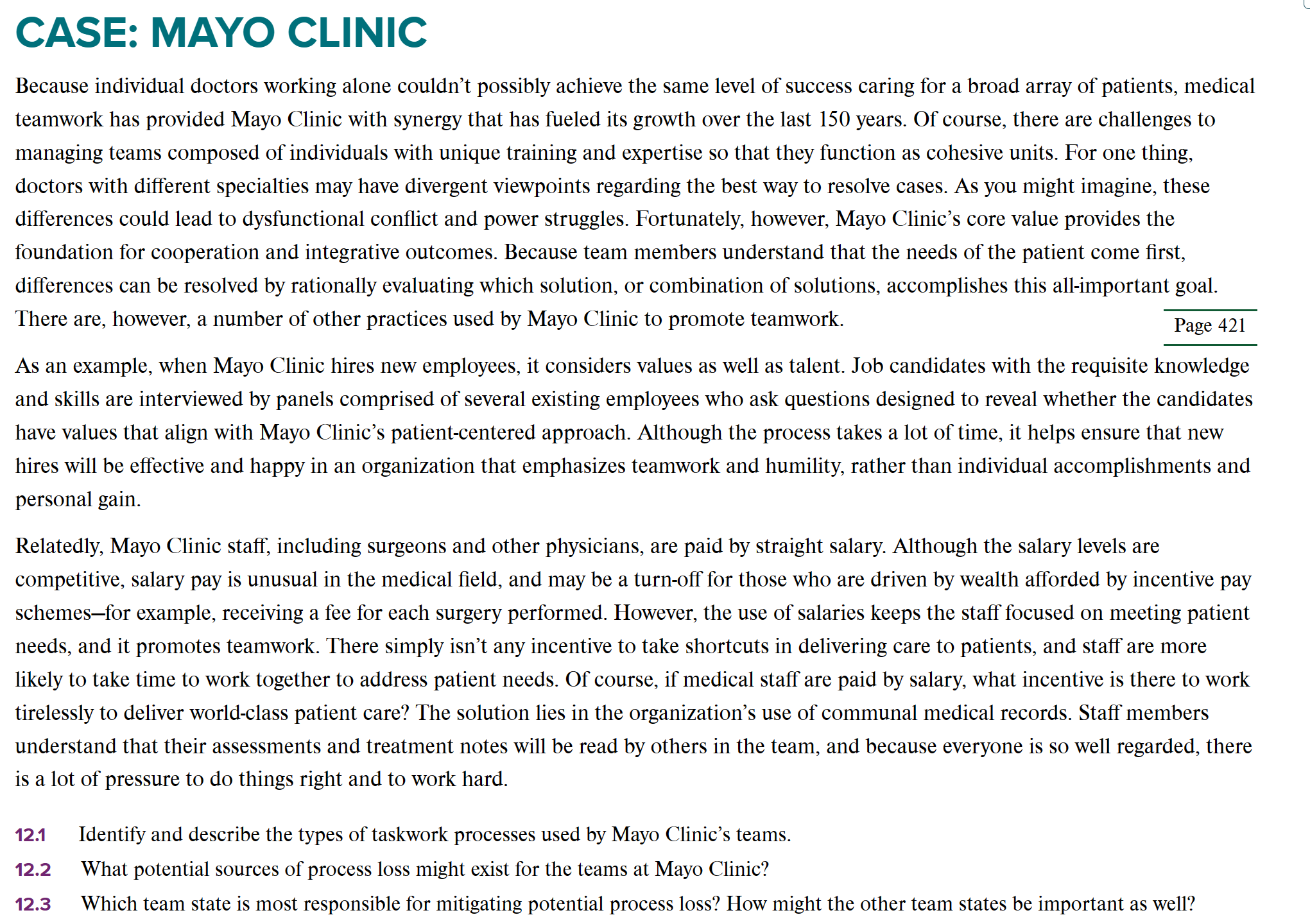 Solved Case Analysis - Chapter 12 Mayo Clinic Case Mayo | Chegg.com