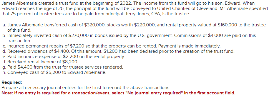 Solved James Albemarle created a trust fund at the beginning | Chegg.com