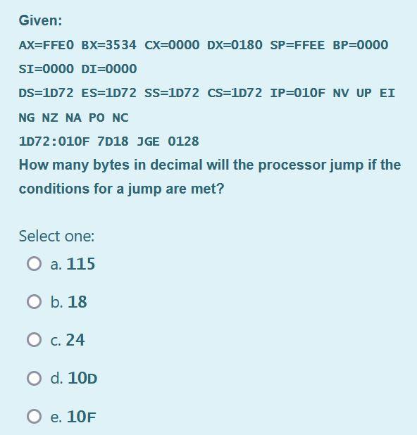 Solved Given: AX=FFEO BX=3534 CX=0000 DX=0180 SP=FFEE | Chegg.com