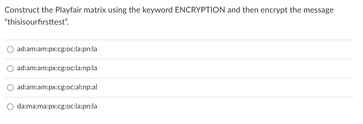 Solved Construct the Playfair matrix using the keyword | Chegg.com