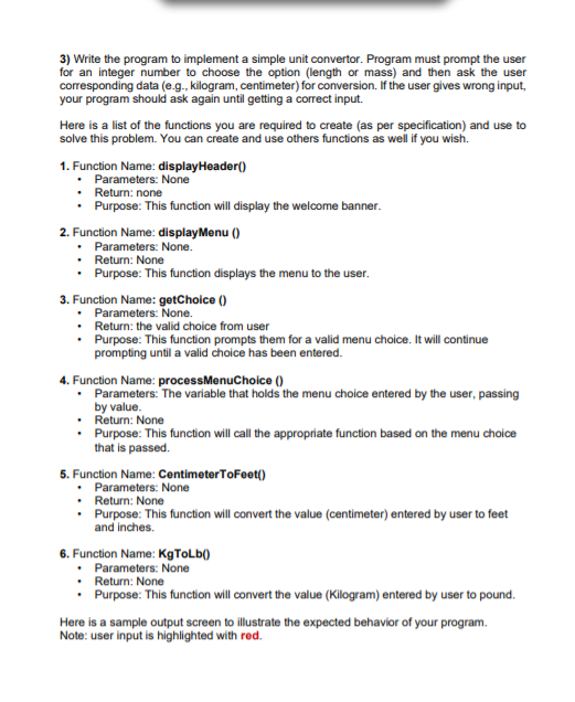 Solved 3) Write the program to implement a simple unit | Chegg.com