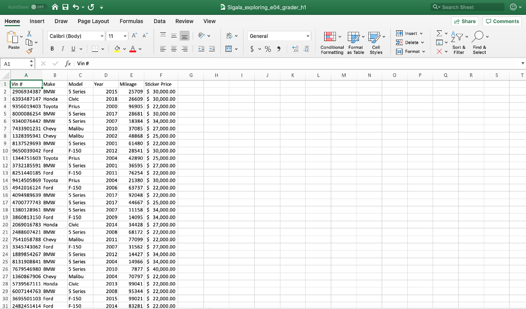 Grader - Instructions Excel 2016 Project | Chegg.com