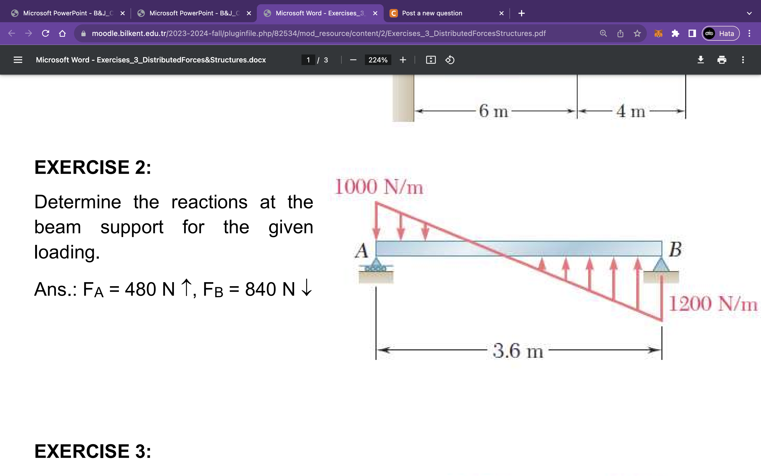 Solved EXERCISE 2: Determine the reactions at the beam | Chegg.com Solved EXERCISE 2: Determine the reactions at the beam | Chegg.com