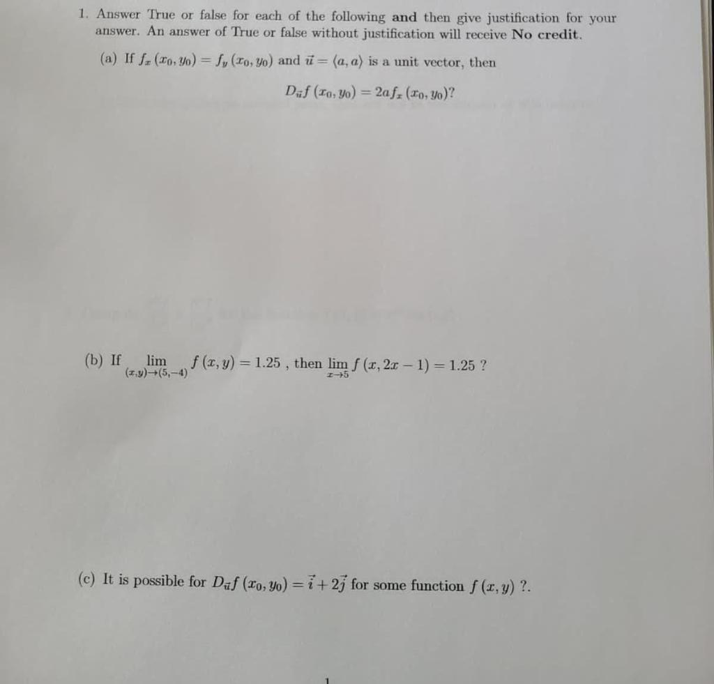 Solved 1. Answer True or false for each of the following and | Chegg.com