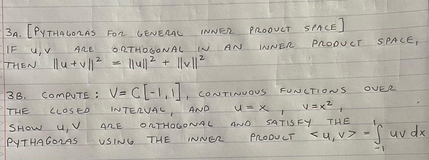 Solved 3a. [PyTHagoras for general inner Proovet sPace] If | Chegg.com