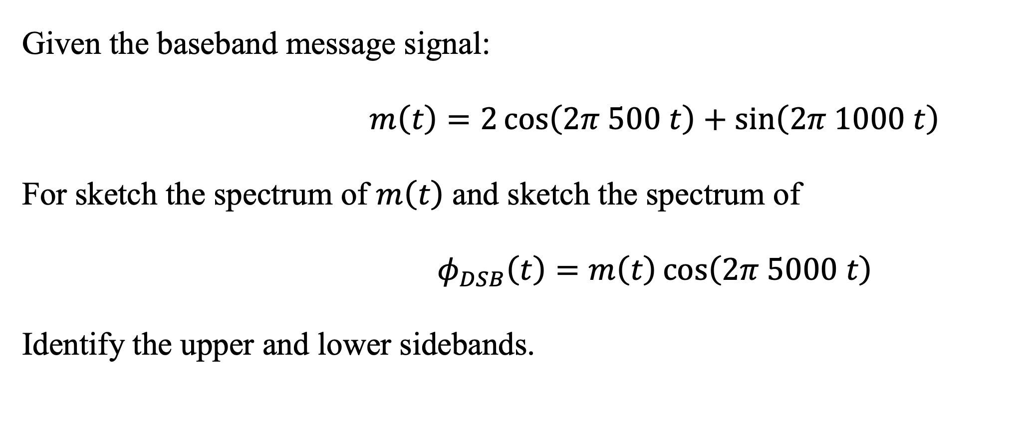 Solved Given the baseband message signal: | Chegg.com