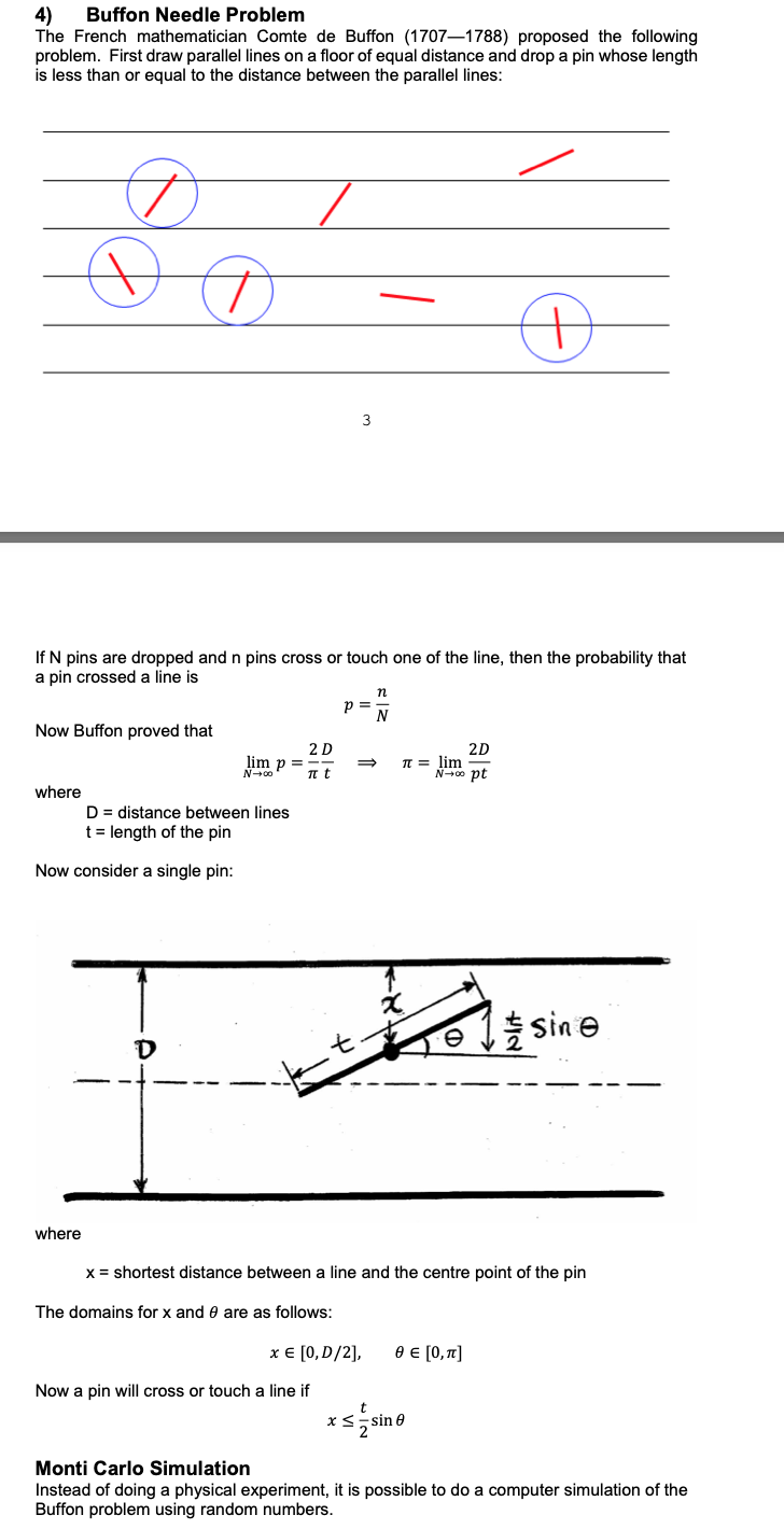 4) Buffon Needle Problem The French mathematician | Chegg.com