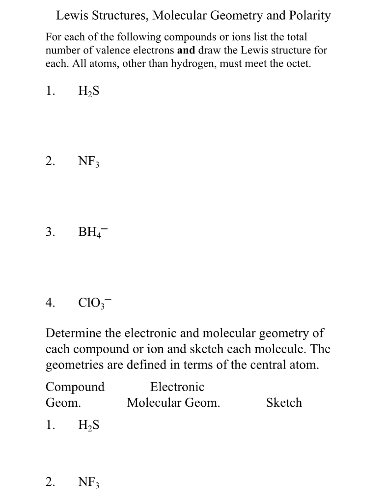 Solved Lewis Structures, Molecular Geometry and Polarity For | Chegg.com