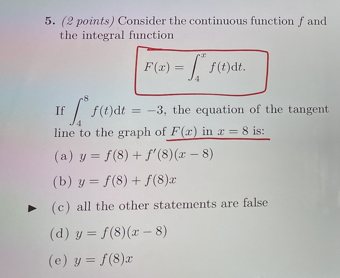 Solved Consider the continuous function f ﻿andthe integral | Chegg.com