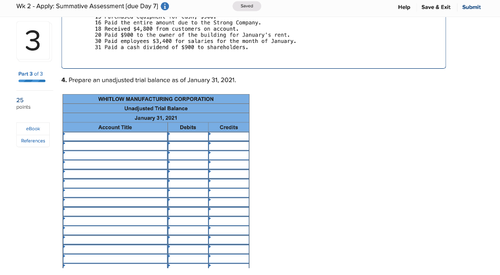 Solved Wk 2 - Apply: Summative Assessment (due Day 7 0 Saved | Chegg.com