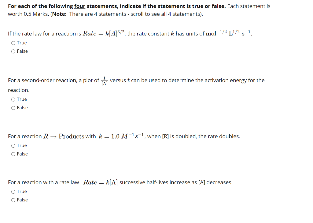 Solved For each of the following four statements, indicate | Chegg.com