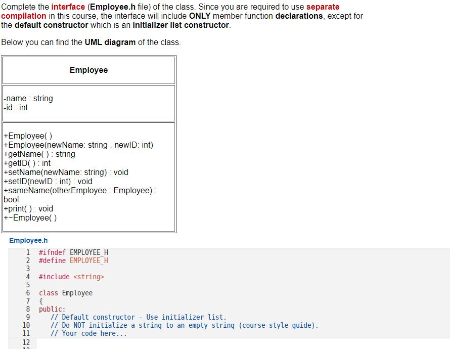 Solved Complete the interface (Employee.h file) of the | Chegg.com
