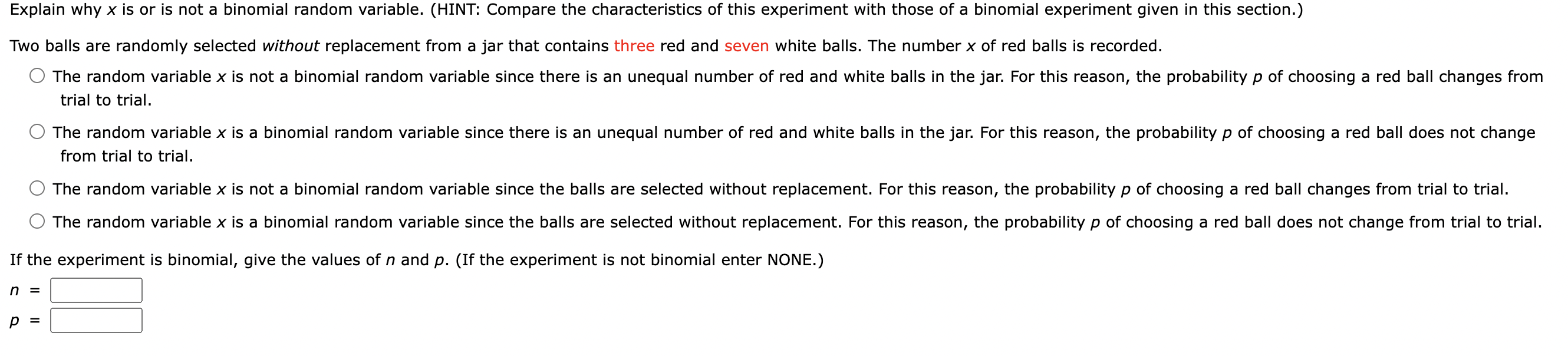 Solved Explain why x is or is not a binomial random | Chegg.com
