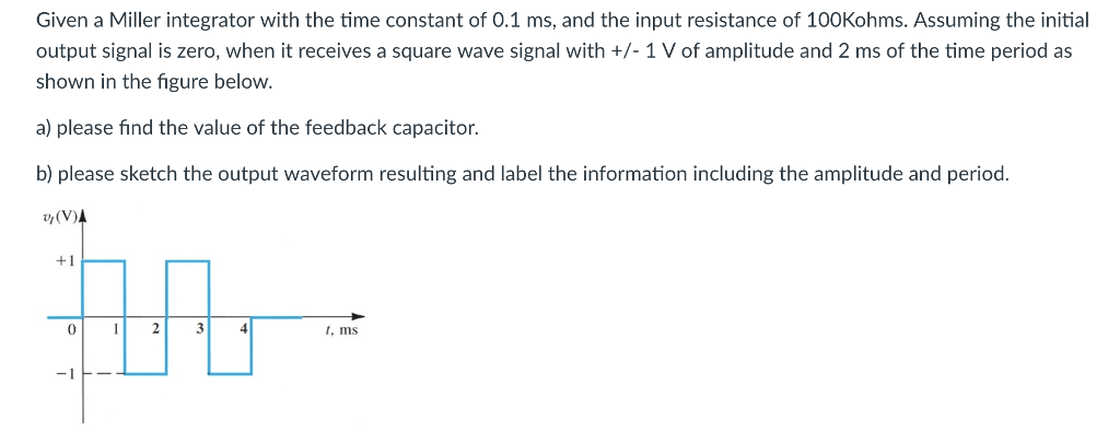 Solved Given a Miller integrator with the time constant of | Chegg.com