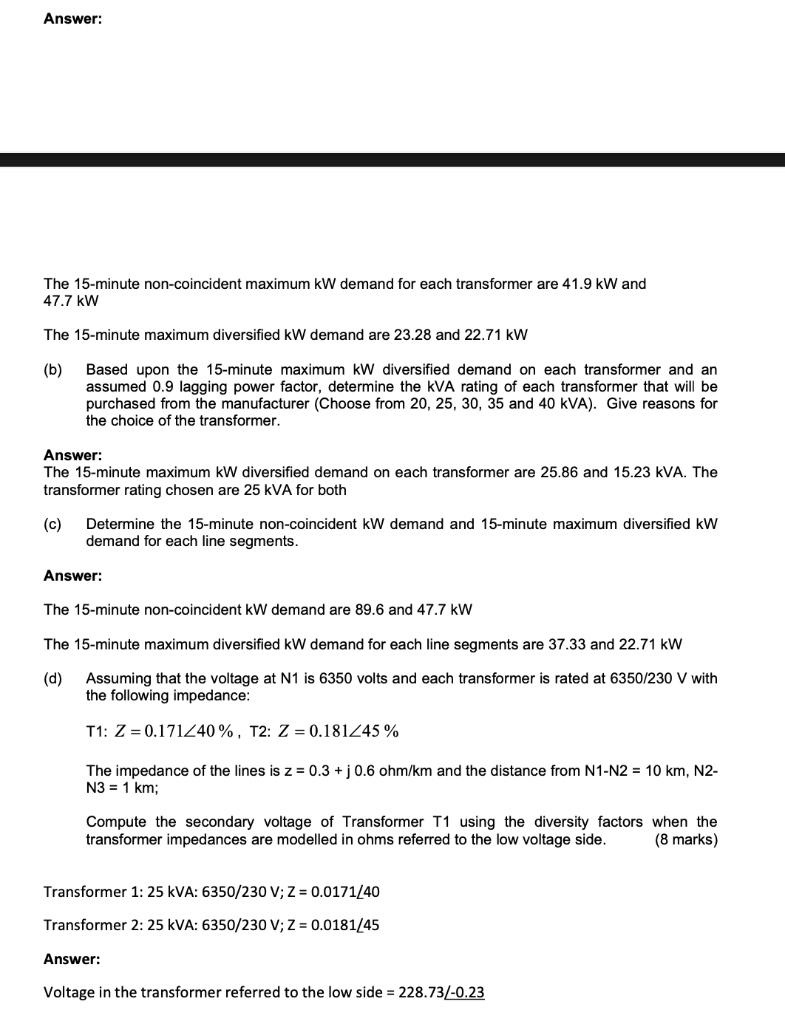 Solved A single phase distribution lateral will provide | Chegg.com