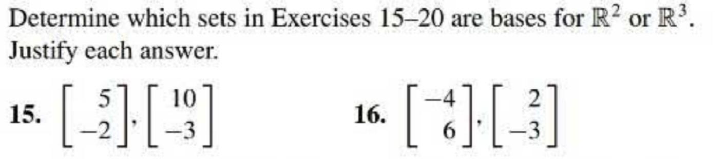 Solved Determine which sets in Exercises 15−20 are bases for | Chegg.com
