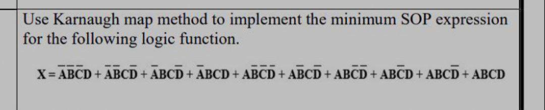 Solved Use Karnaugh map method to implement the minimum SOP | Chegg.com