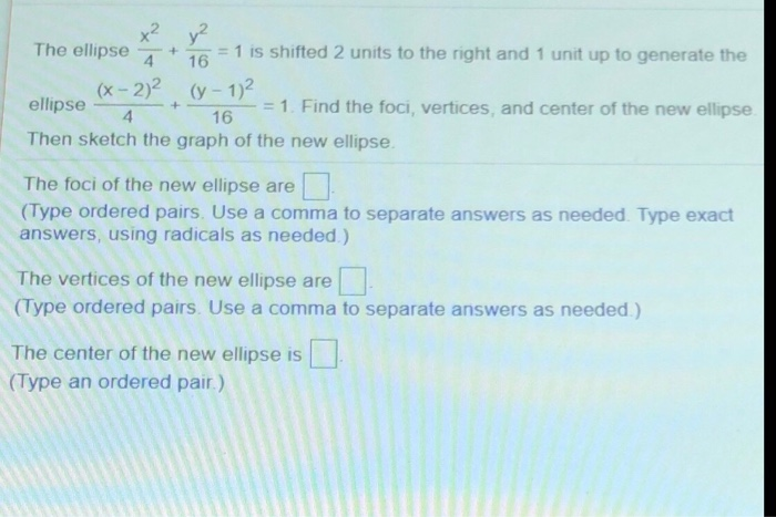 Solved The ellipse + T6 = 1 is shifted 2 units to the right | Chegg.com