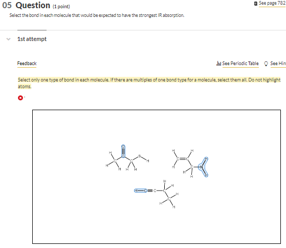 Solved Question (1 point) Select the bond in each molecule | Chegg.com