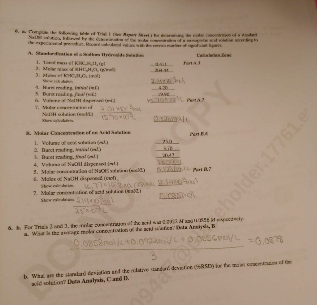 Solved Can someone show me how to calculate the %RSD and | Chegg.com