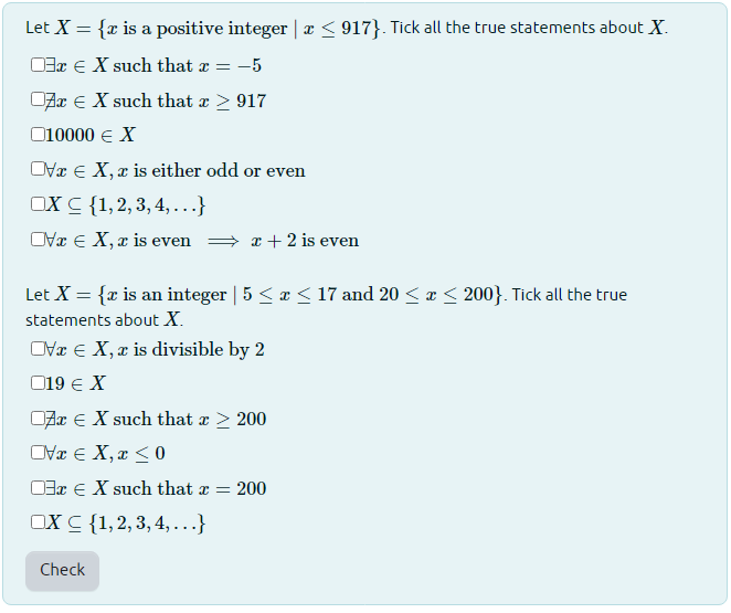 Solved Let X={x is a positive integer ∣x≤917}. Tick all the | Chegg.com Solved Let X={x is a positive integer ∣x≤917}. Tick all the | Chegg.com