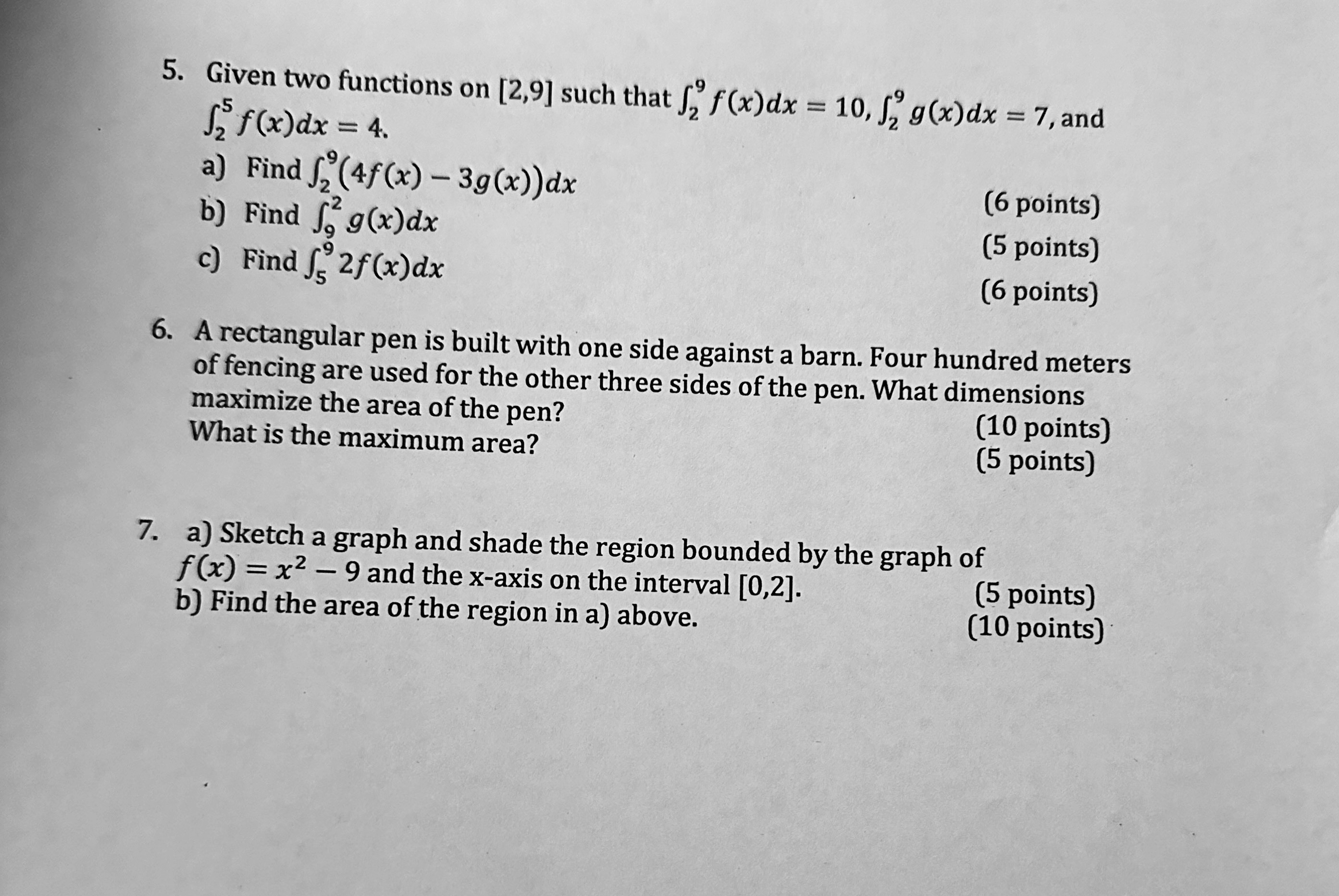Solved 5. Given two functions on [2,9] such that | Chegg.com