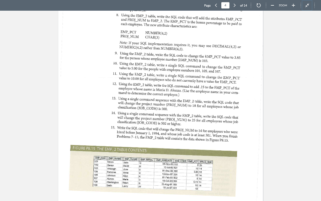Solved Page of 14 0 ZOOM 8. Using the EMP_2 table, write | Chegg.com