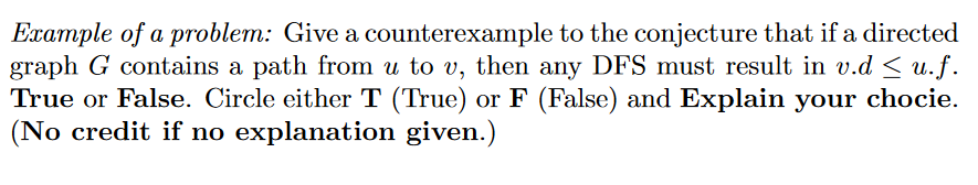 Solved Example of a problem: Give a counterexample to the | Chegg.com