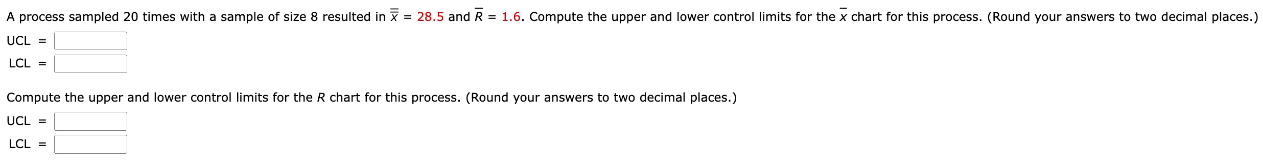 Solved UCL=LCL= Compute the upper and lower control limits | Chegg.com