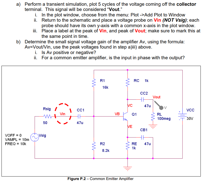 Solved Common Emitter (CE) Amplifier apply a small input | Chegg.com