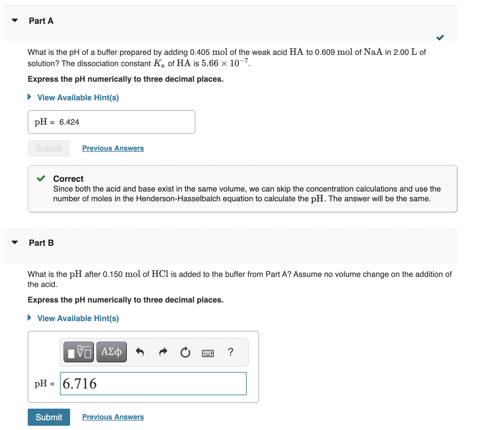 Solved What is the pH of a buffer prepared by adding 0.405 | Chegg.com