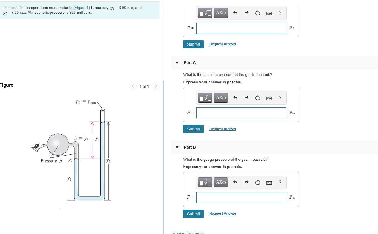 Solved The liquid in the open-tube manometer in (Figure 1) | Chegg.com