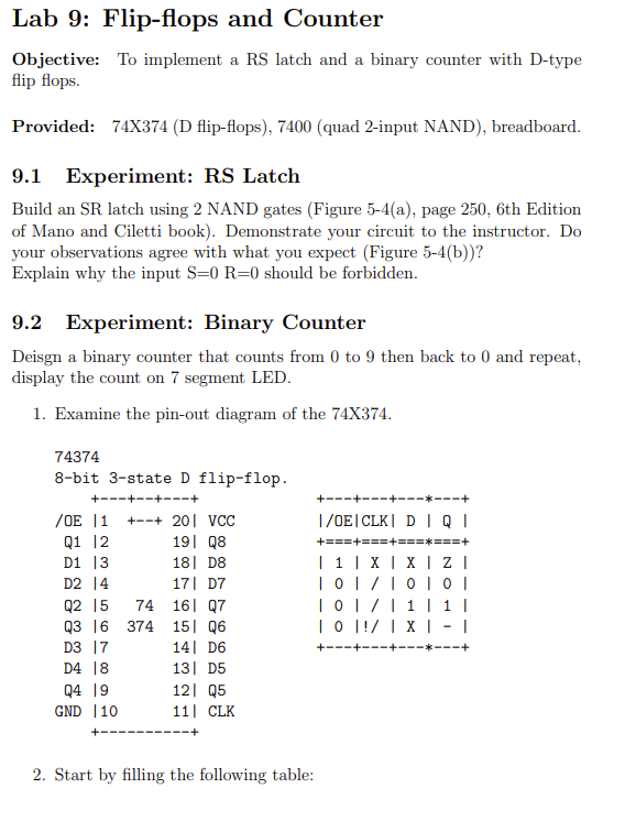 Solved Lab 9: Flip-flops and Counter Objective: To implement | Chegg.com