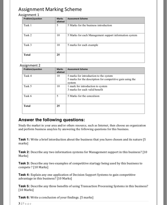 Solved Assignment Marking Scheme Assignment 1 Marks | Chegg.com