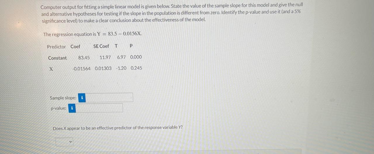Solved Computer Output For Fitting A Simple Linear Model Is 