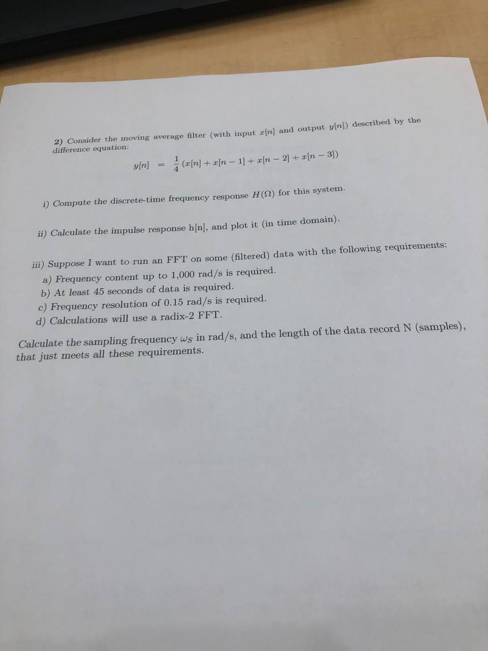 Solved 2) Consider the moving average filter (with input | Chegg.com