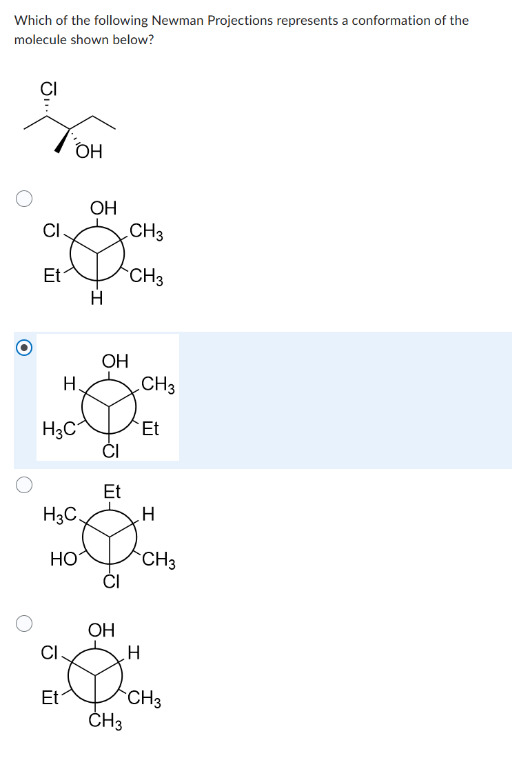 Solved Which of the following Newman Projections represents | Chegg.com