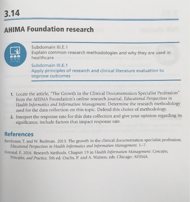 3.14 AHIMA Foundation research Subdomain II.E.1 | Chegg.com