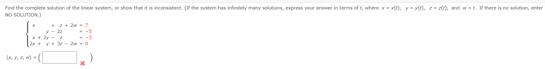 Solved Find the complete solution of the linear system, or | Chegg.com