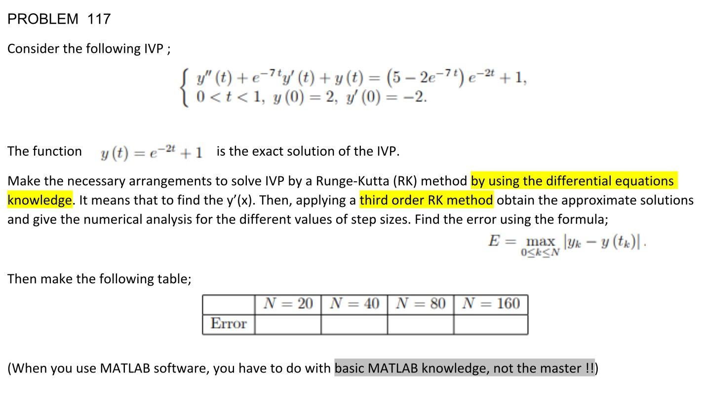 Solved PROBLEM 117 Consider the following IVP ; { y" (t) | Chegg.com