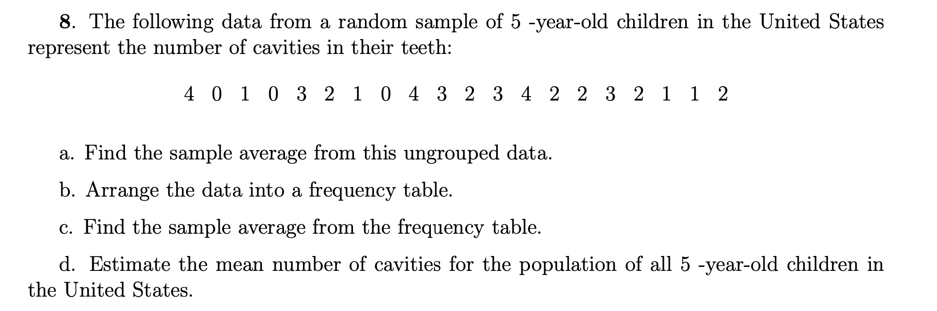 Solved 8. The following data from a random sample of 5 | Chegg.com