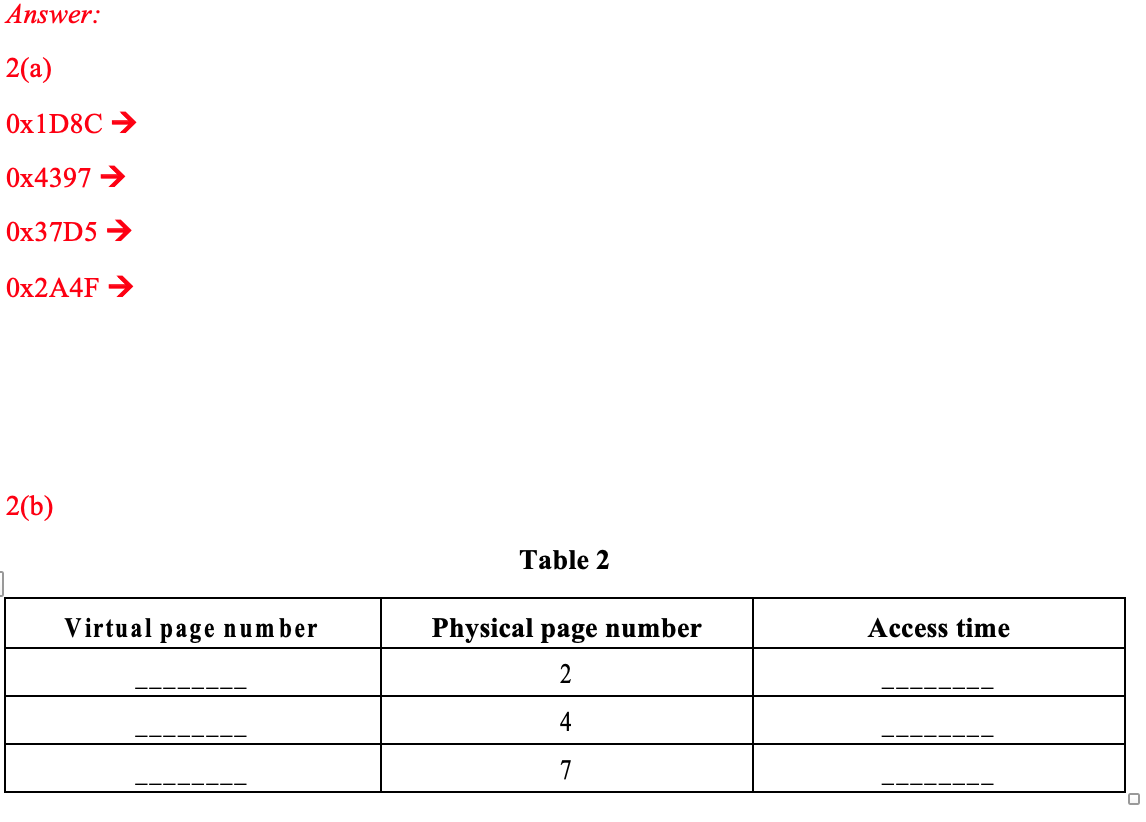 Solved Question 2 4 Marks Considering A Virtual Memory Chegg