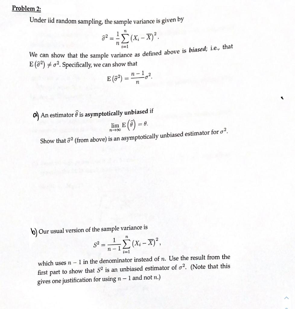 Solved Problem 2: Under iid random sampling, the sample | Chegg.com