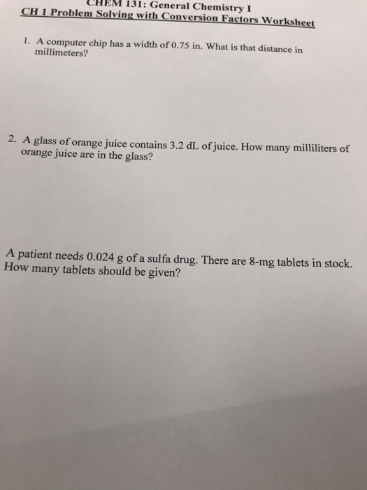 Solved CHEM 131: General Chemistry I CH 1 Problem Solving | Chegg.com