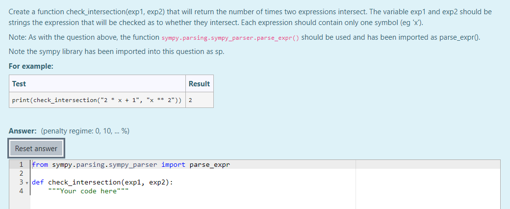 Create a function check_intersection(exp1, exp2) that | Chegg.com