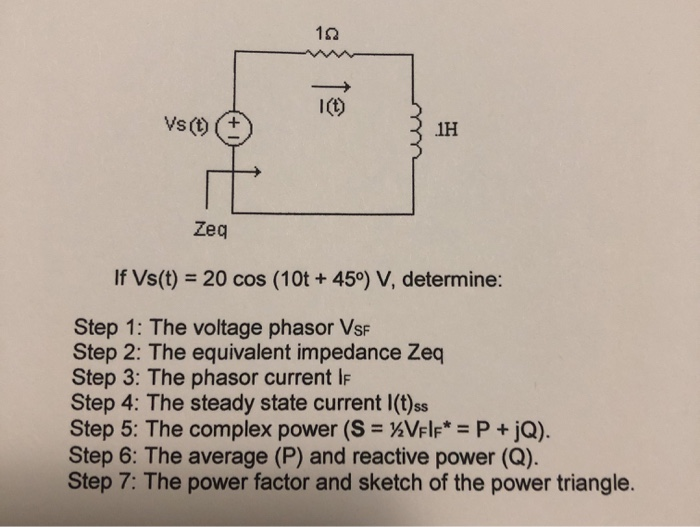Solved 1Ω l(t) Vs( t 1H Zeq If Vs(t) = 20 cos (10t + 450) V, | Chegg.com