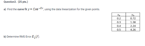 Solved Question3. (25 pts.) a) Find the curve fit y = | Chegg.com