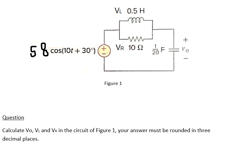 Solved V 0.5 H mm + 58 cos(10t + 30°) VR 102 OF to Figure 1 | Chegg.com