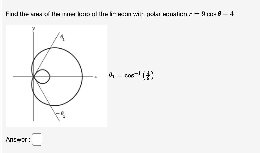 Solved Find the area of the inner loop of the limacon with | Chegg.com