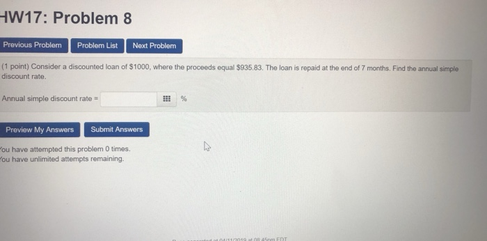 Solved HW17: Problem 8 Previous Problem Problem List Next | Chegg.com Solved HW17: Problem 8 Previous Problem Problem List Next | Chegg.com